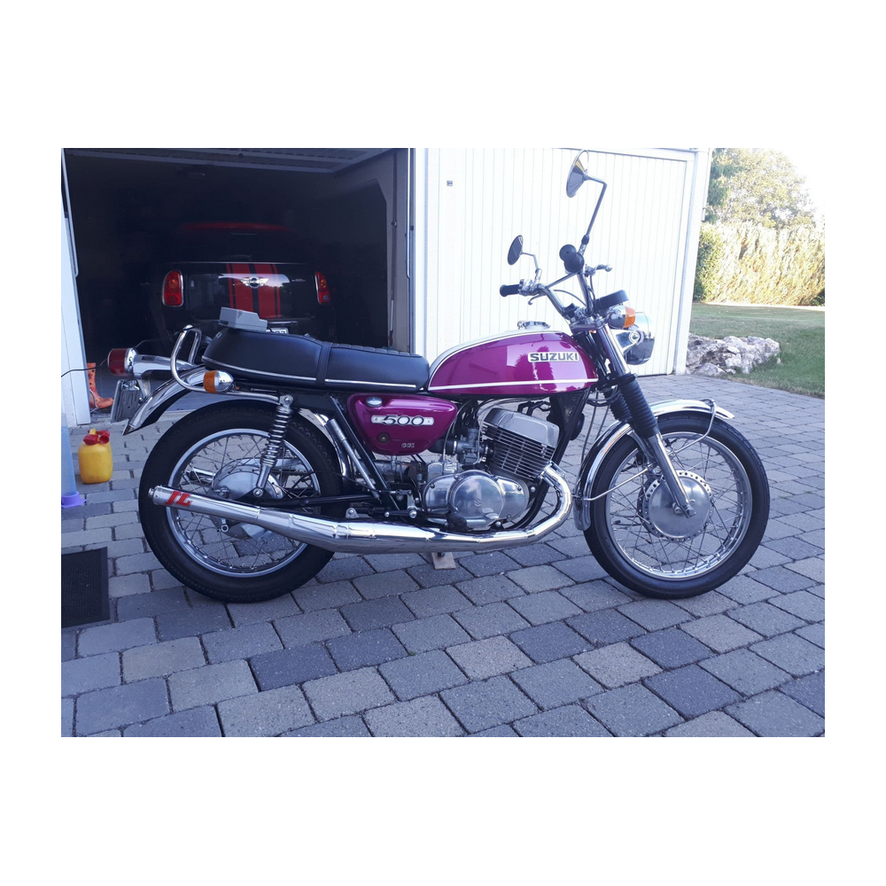 Echappement Jim Lomas acier polis miroir Suzuki GT 500 et T500